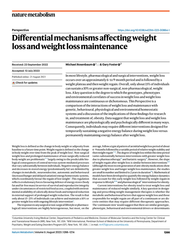 Rosenbaum & Foster 2023. Differential Mechanisms Affecting Weight Loss ...