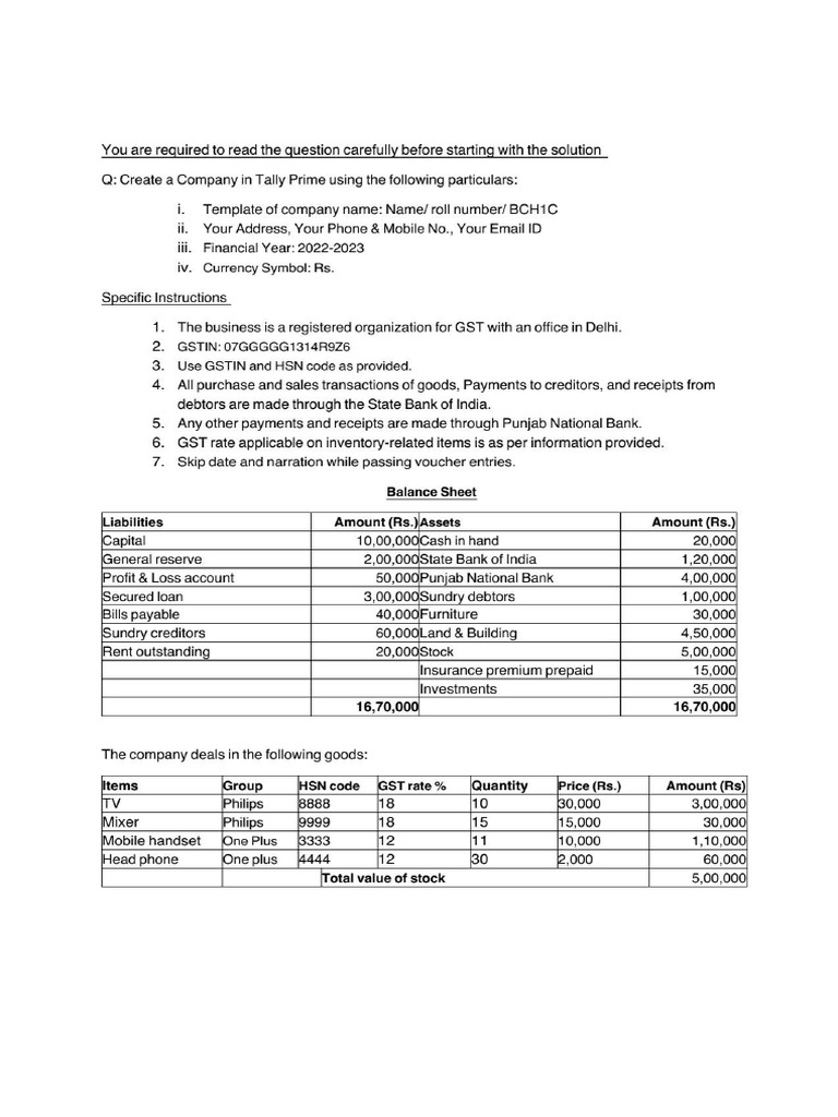 Tally Sample Paper With GST Feb 2023-1 | PDF
