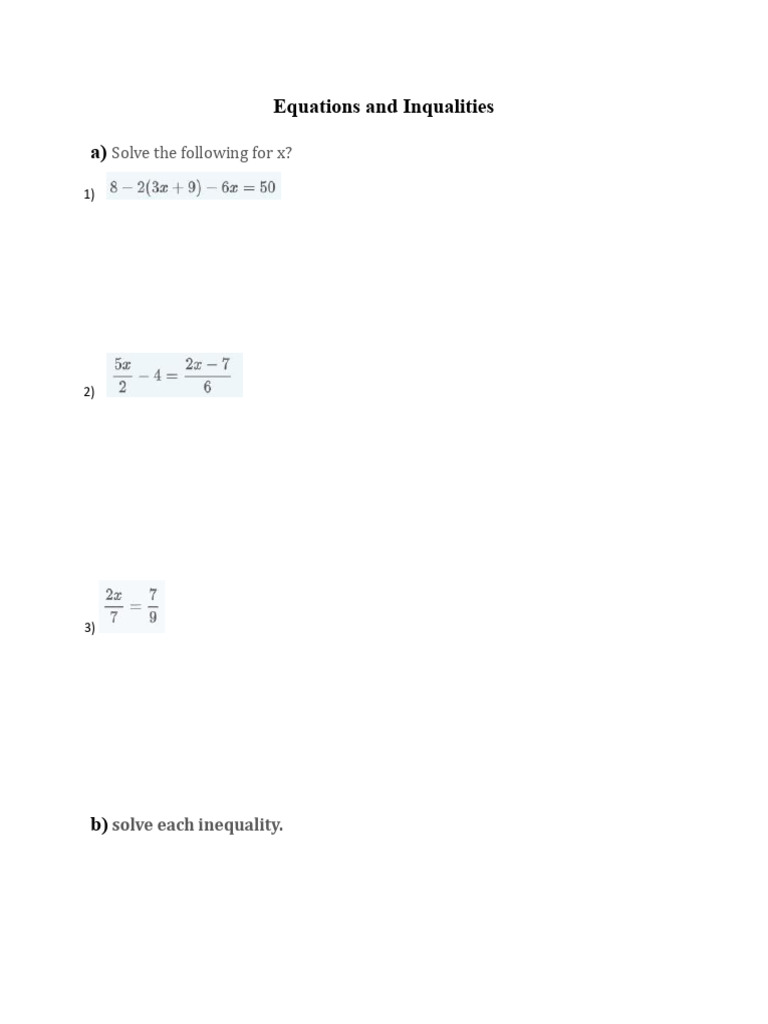 Inequality and Equations Exercises | PDF Inequality and Equations Exercises | PDF