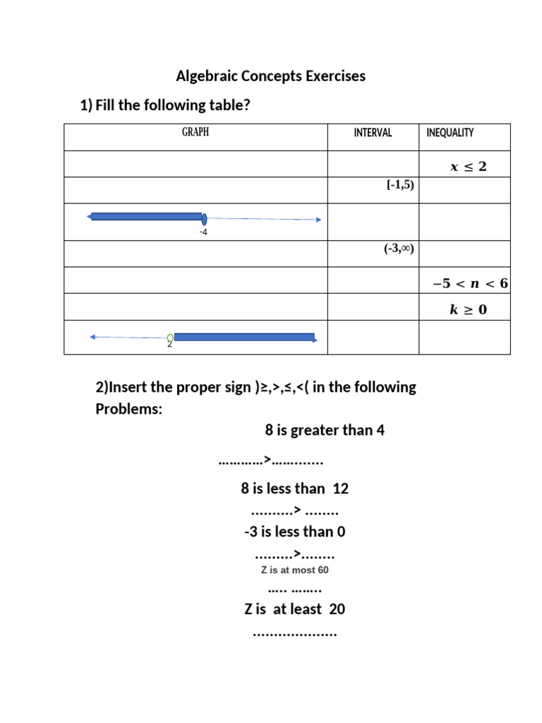 Algebraic Concepts Exercises | PDF