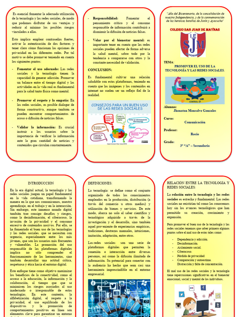 Triptico Sobre Tecnologia y Redes Sociales | PDF | Servicio de redes sociales | Acoso cibernético