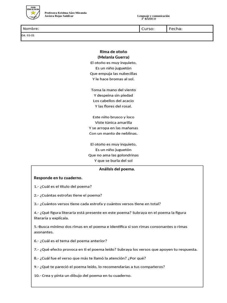 Análisis de poemas para 3° básico | PDF | Cielo