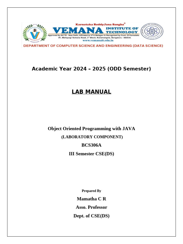 BCS306A Lab-Manual - Final | PDF | Method (Computer Programming) | Class (Computer Programming)