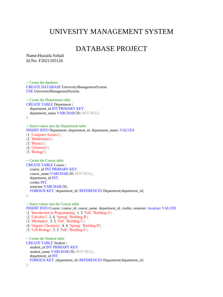 Univesity Management System Databasee | PDF | Data Management | Databases Univesity Management System Databasee | PDF | Data Management | Databases