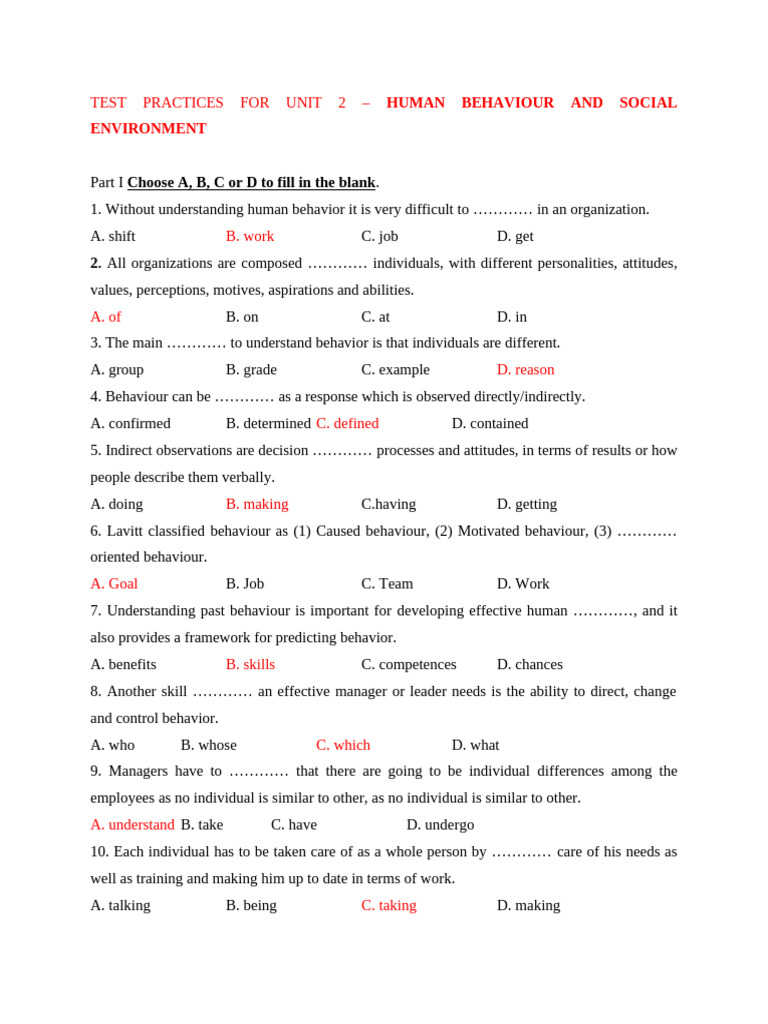 Test Practices For Unit 2-Key | PDF | Gene | Psychology