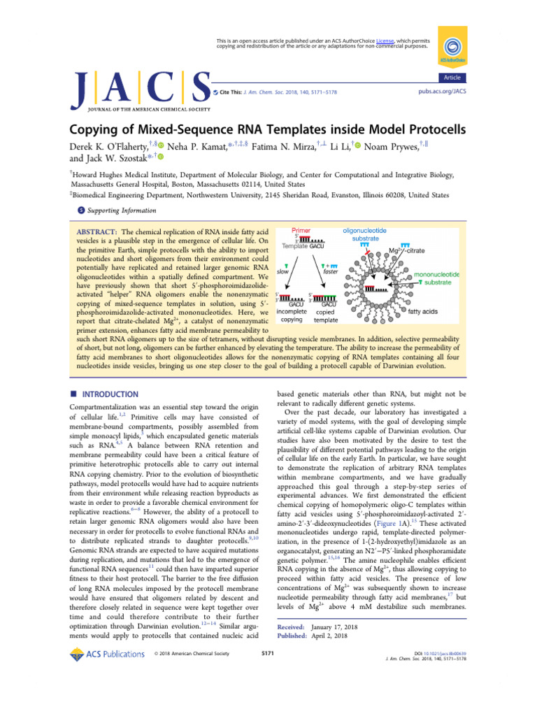 Opying of Mixed-Sequence RNA Templates Inside Model Protocells | PDF ...