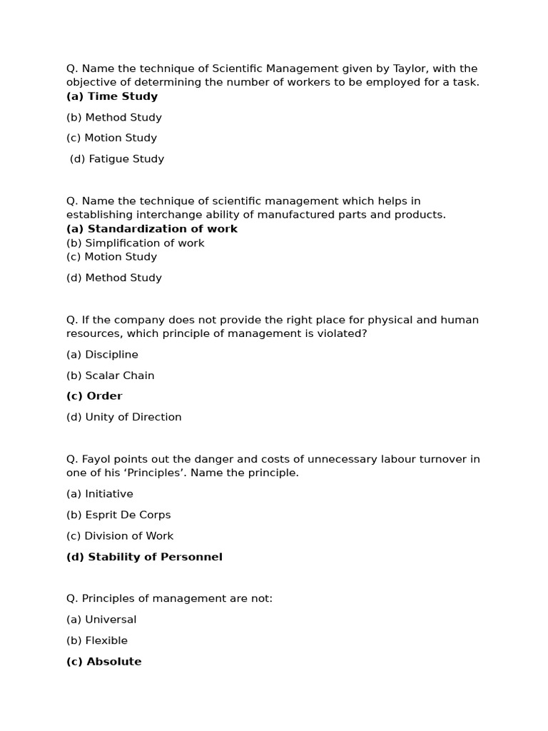 Principles of Management MCQs | PDF