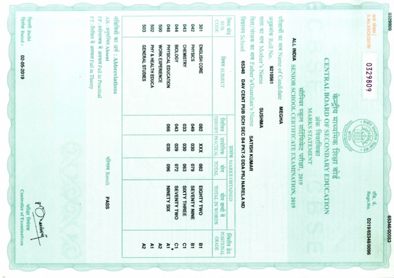 Xii Mark Sheet | PDF