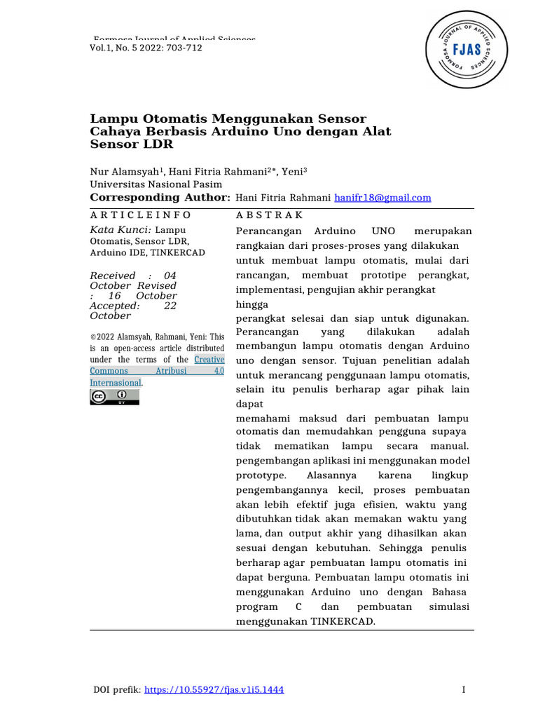 Lampu Otomatis Menggunakan Sensor Cahaya Berbasis Arduino Uno Dengan ...