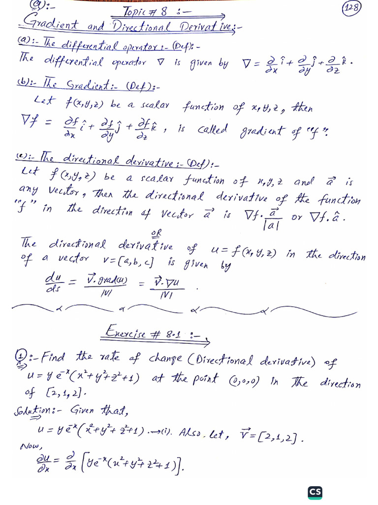 Topic 8 Gradient And Directional Derivatives Divergence And Curl Of A