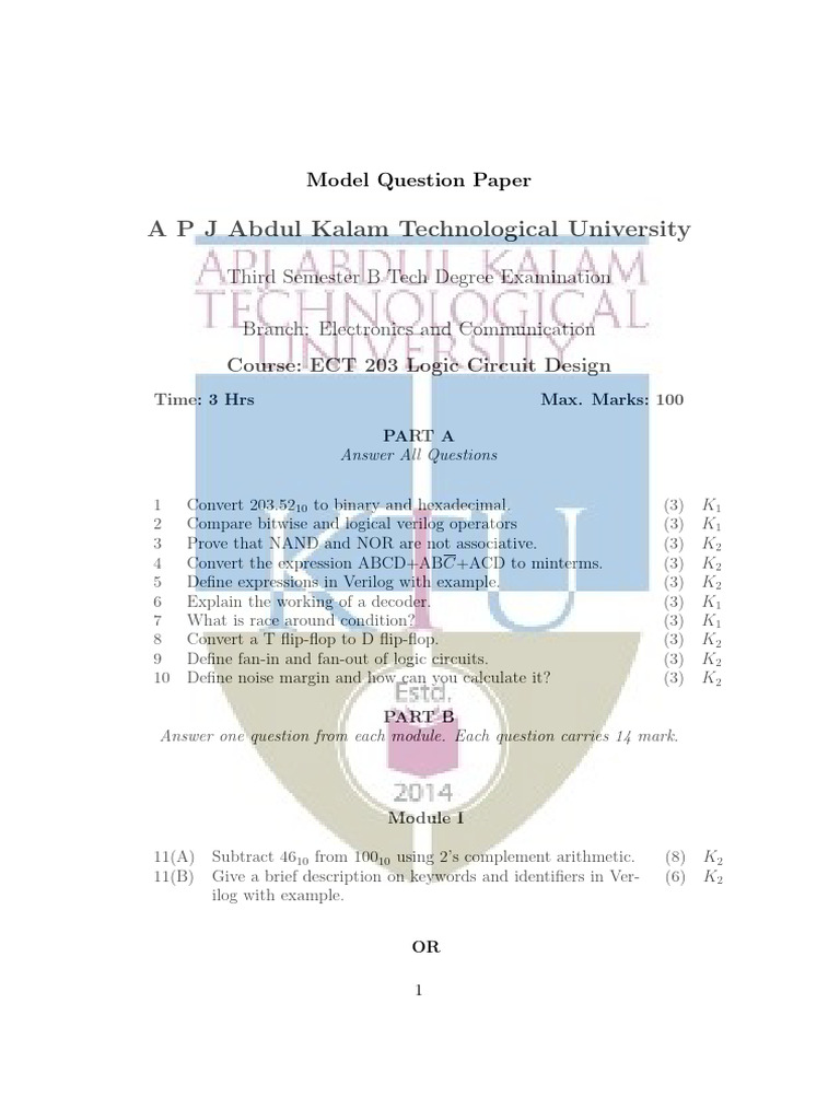 Model Question Paper - ECT203 | PDF | Logic Gate | Computer Engineering