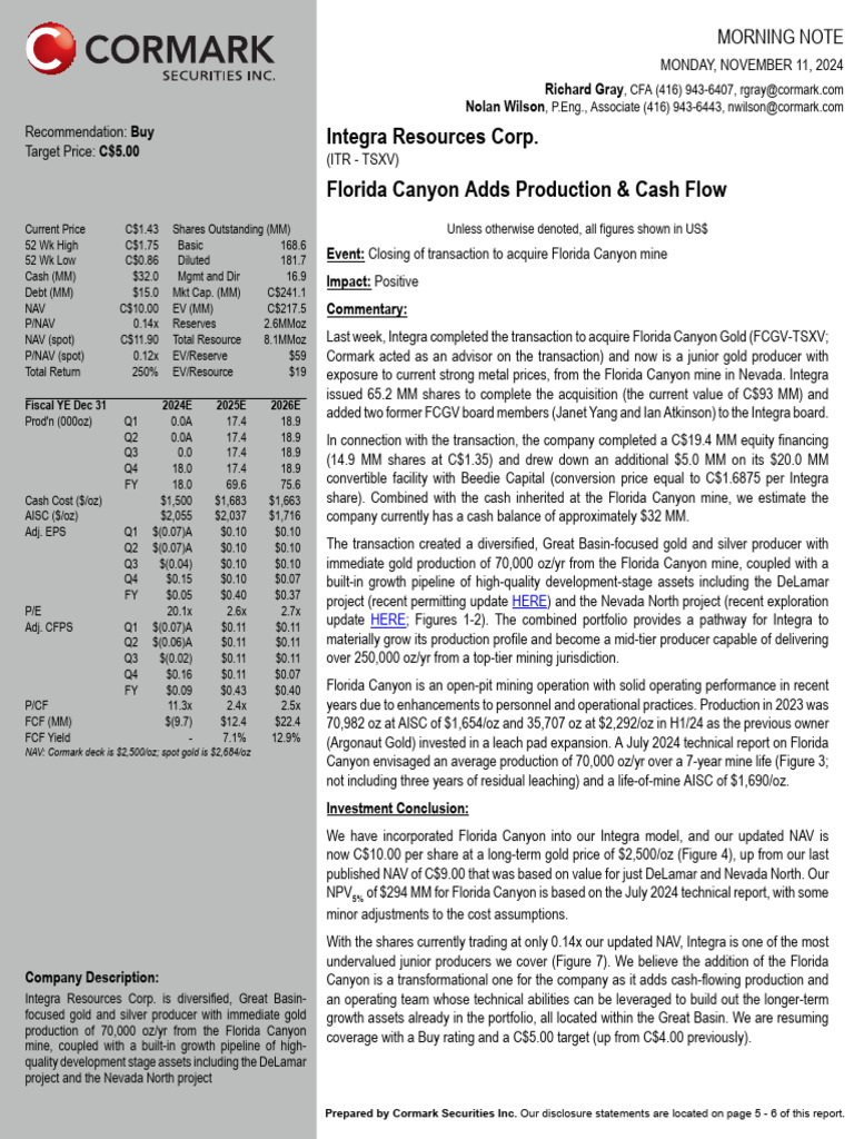 Florida Canyon Adds Production & Cash Flow | PDF | Securities (Finance ...