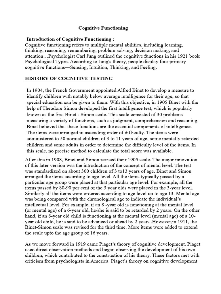 AOC - Cognitive Functioning | PDF | Intelligence | Thought