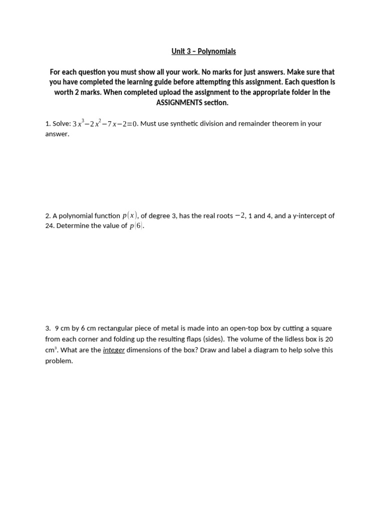 Unit 3 Polynomials | PDF