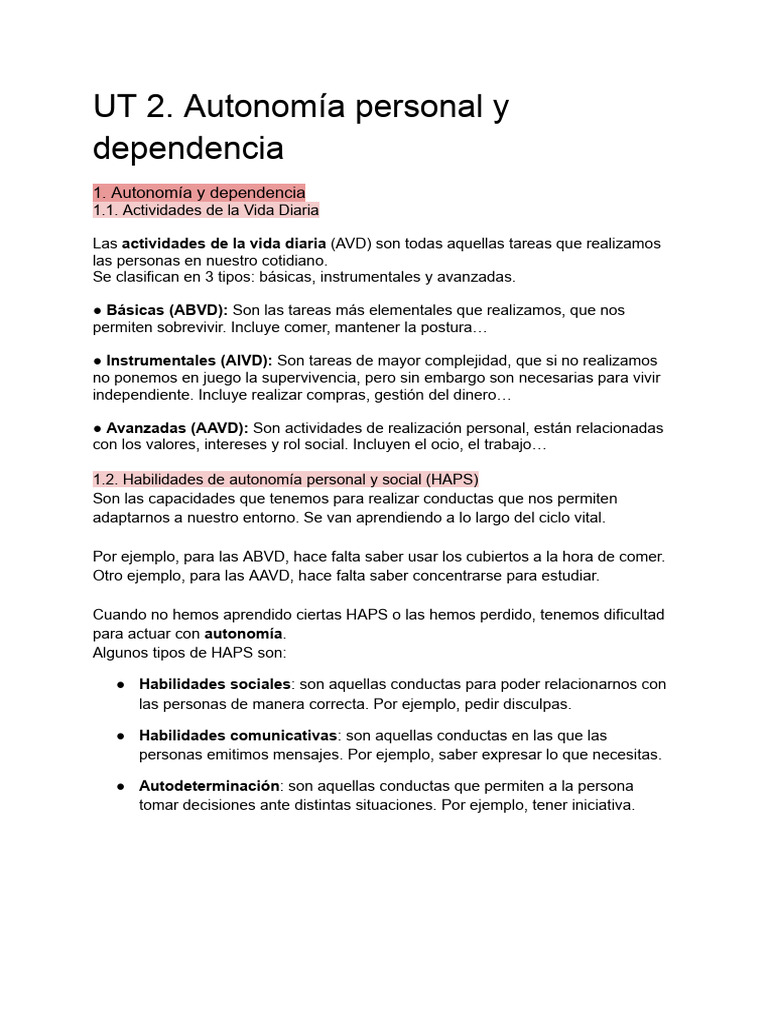 UT2 Autonomía Personal y Dependencia | PDF | Las emociones | Comportamiento