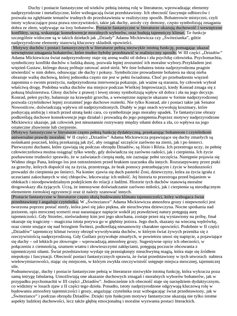 Duchy I Postacie Fantastyczne Od Wieków Pełnią Istotną Rolę W Literaturz1 | PDF
