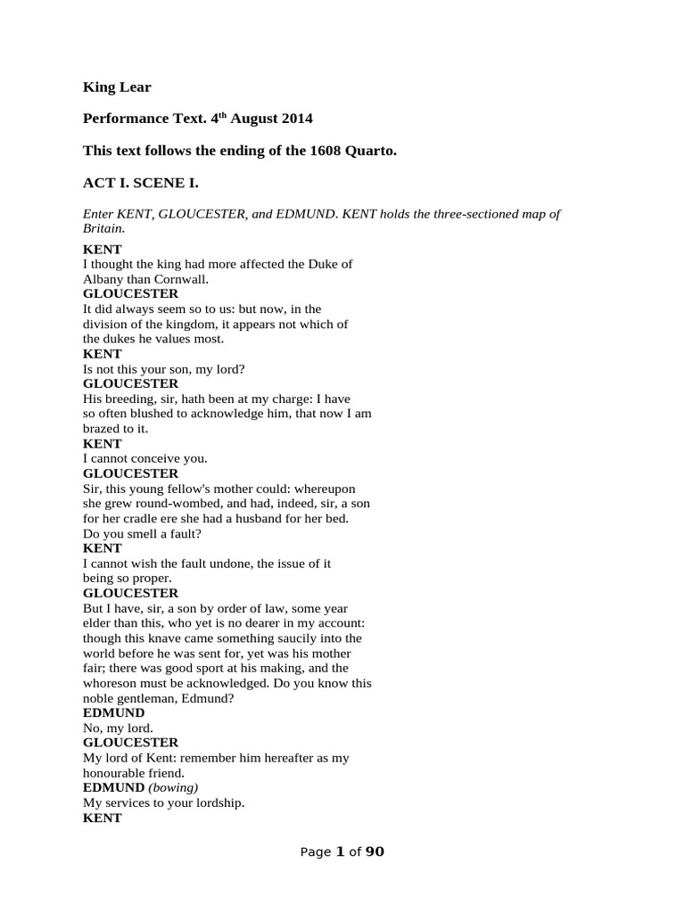 King Lear: Act I Performance Text | PDF | King Lear