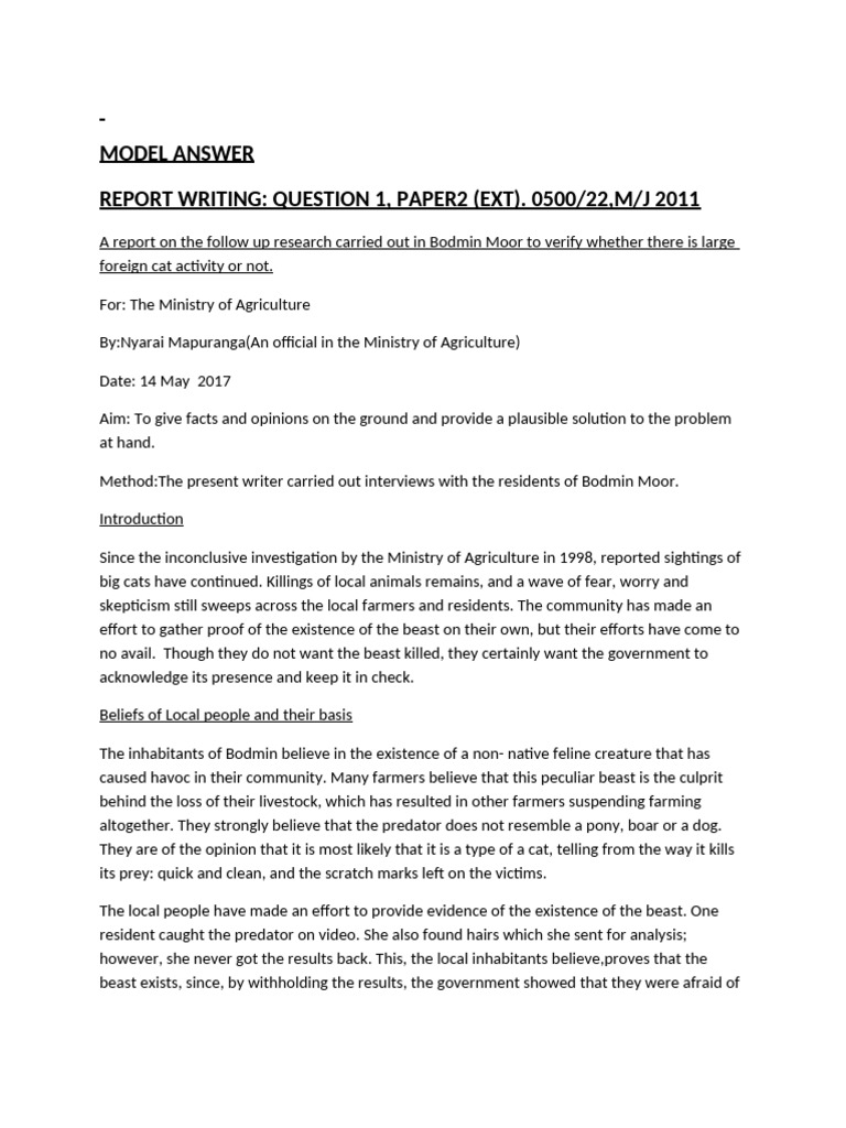 MODEL_ANSWER_report_writing | PDF | Cats
