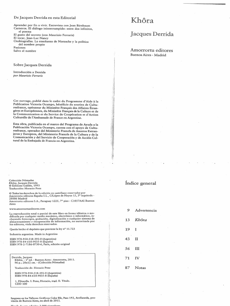 Derrida, Jacques. Khora | PDF