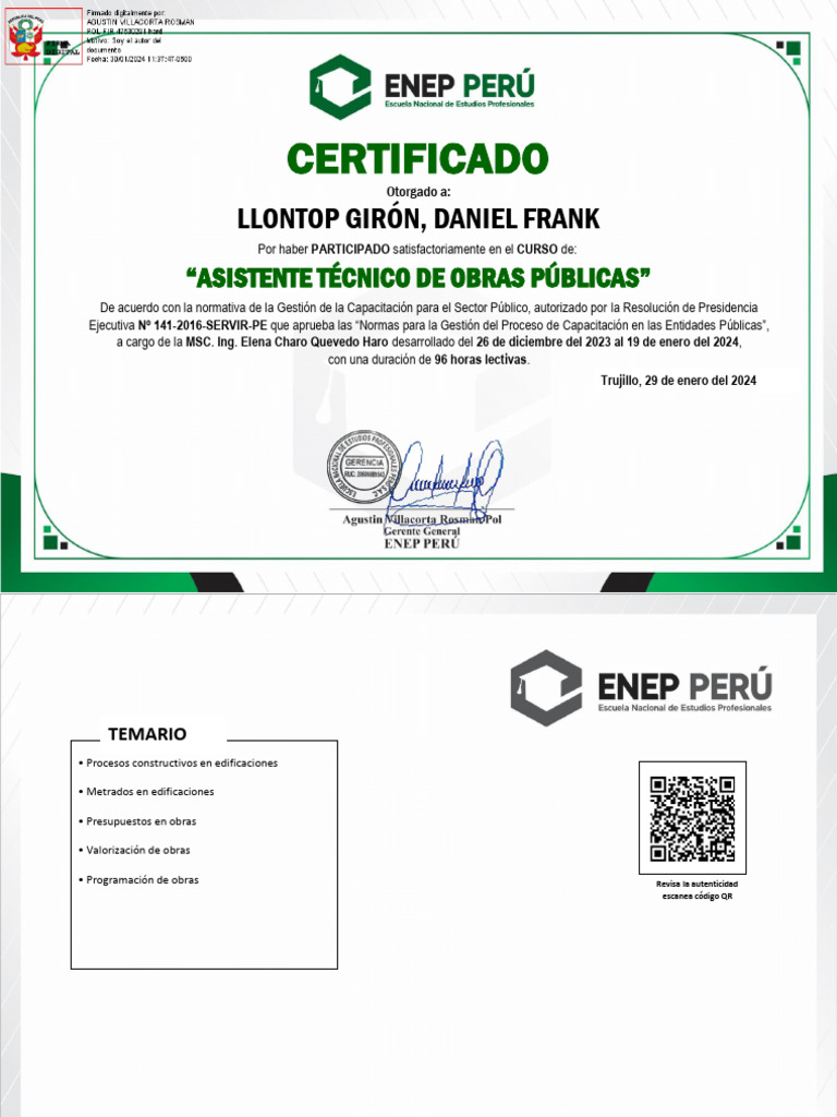 Certificado - Asistente Tecnico en Obras Publicas | PDF