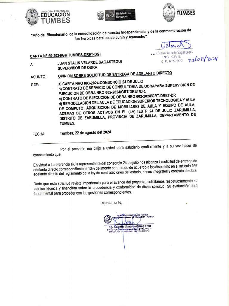 Carta 60 2024gr Tumbes Dret Dgi | PDF