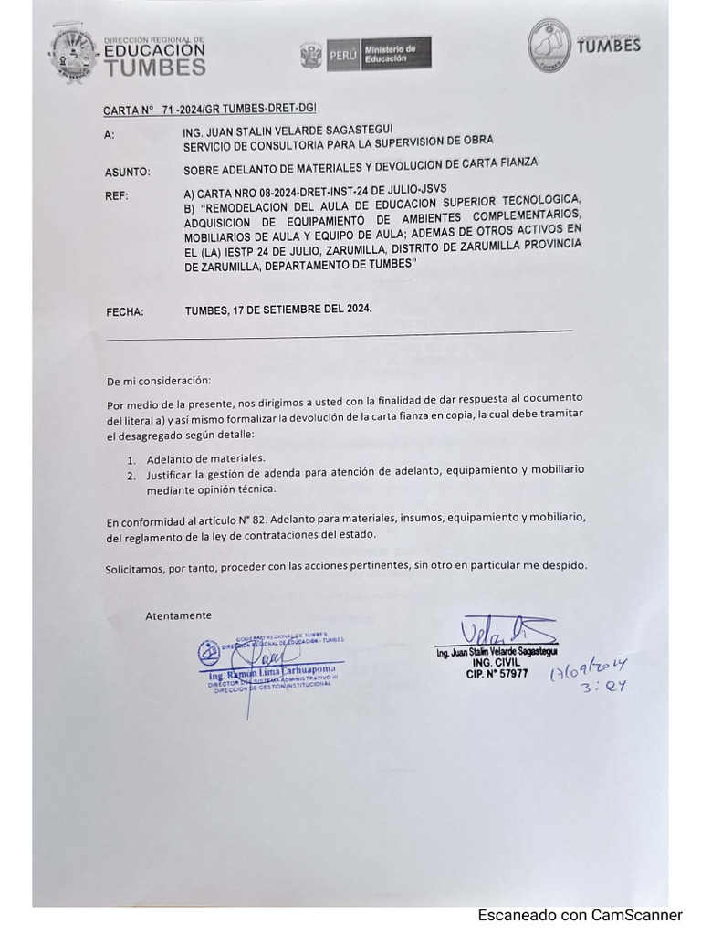 Carta 73 Devolucion de Plan de Seguridad | PDF