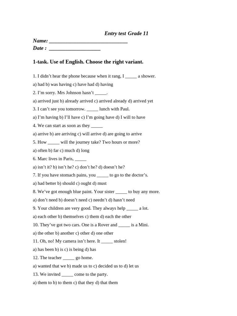 Entry Test 11 Grade | PDF | University Of Cambridge