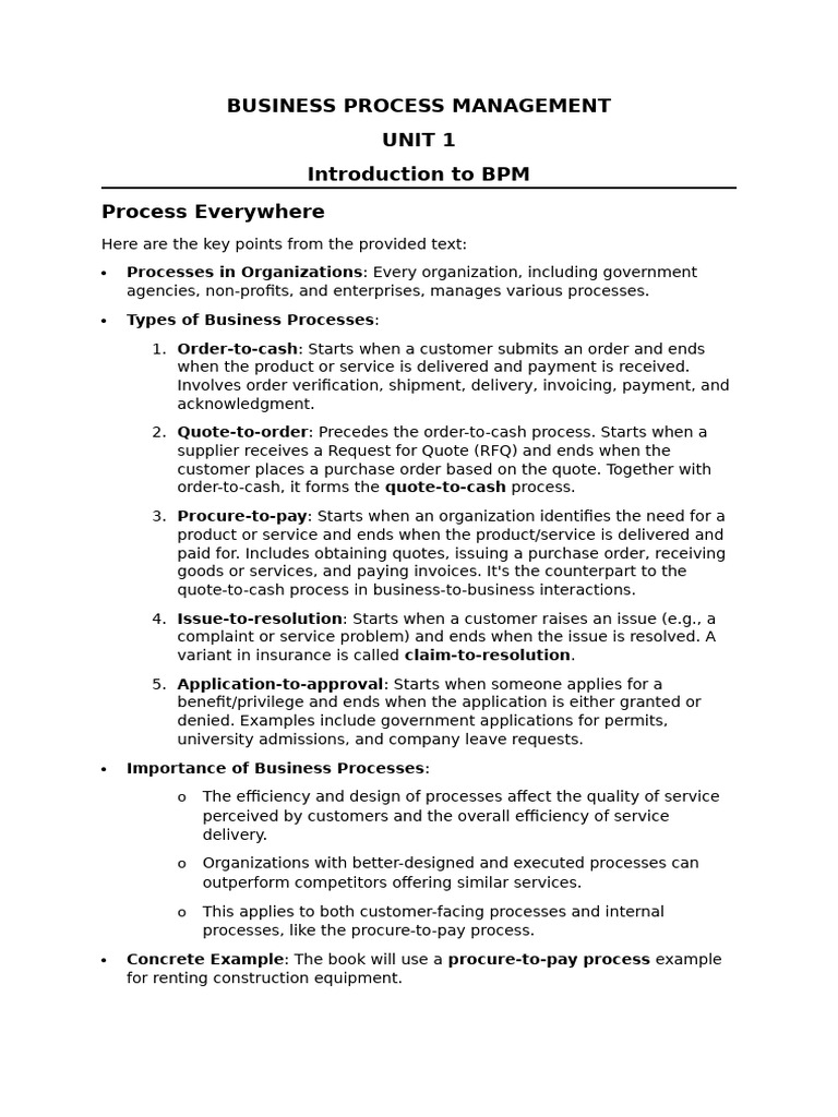 UNIT 1- BPM | PDF | Business Process Management | Business Process