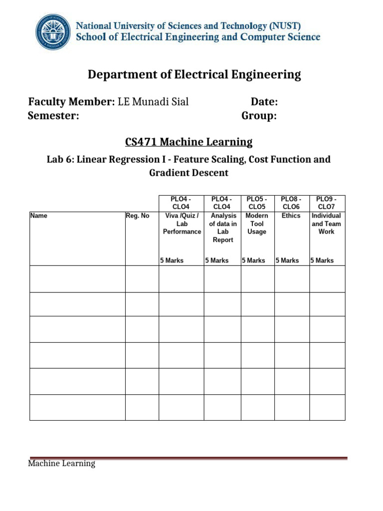 ML Lab 06 Manual - Linear Regression 1 (Version 6) | PDF | Regression Analysis | Machine Learning