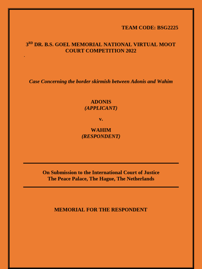 Respondent Memorial (Wahim) | PDF | Geneva Conventions | International Law
