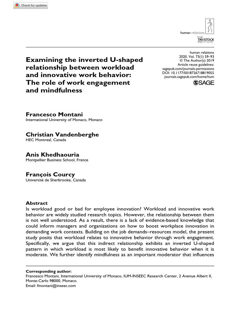 Montani Et Al 2019 Examining The Inverted U Shaped Relationship Between Workload and Innovative ...