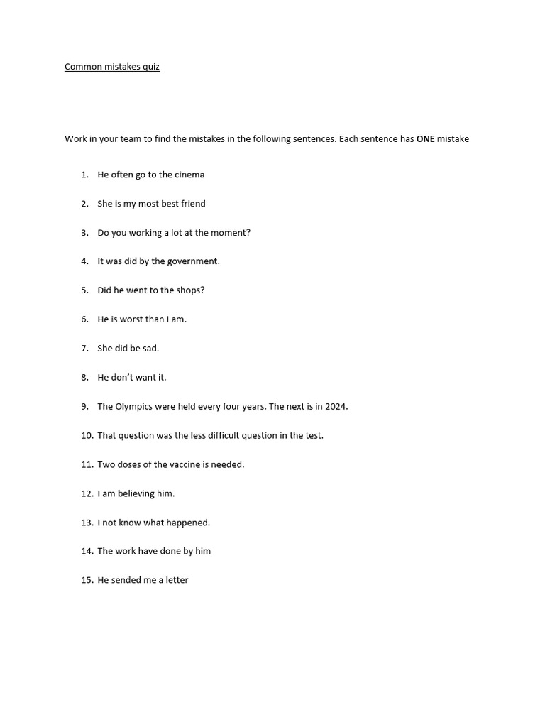 Common Mistakes Quiz | PDF