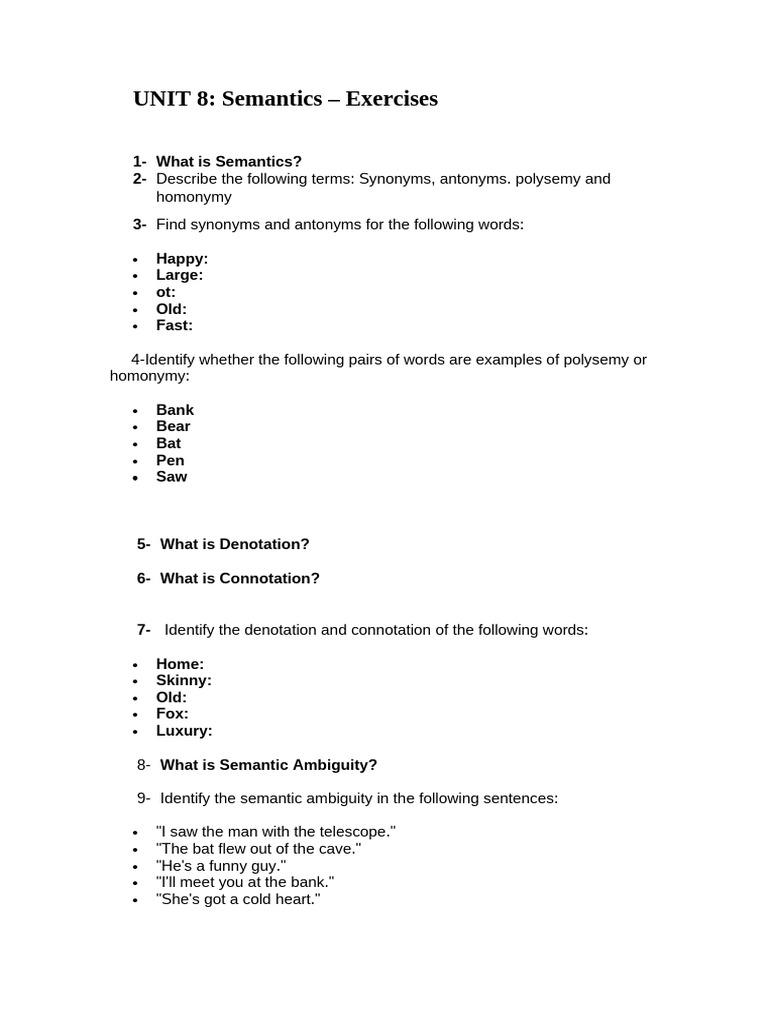 Semantics - Exercises FOR PRACTICE | PDF