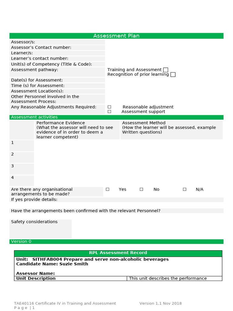 Task 1 RPL Assessment Record - Suzie Smith | PDF | Learning | Cognition