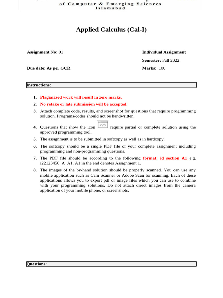 Cal Assignment 01 | PDF | Function (Mathematics) | Analysis