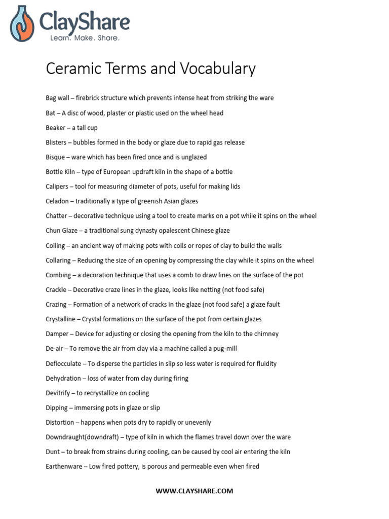 Ceramic Terms and Vocabulary | PDF | Pottery | Handicrafts