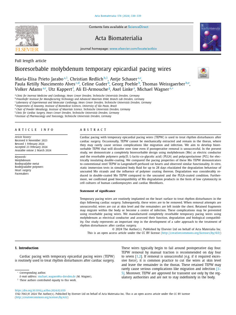 Bioresorbable Molybdenum Temporary Epicardial Pacing Wires | PDF ...