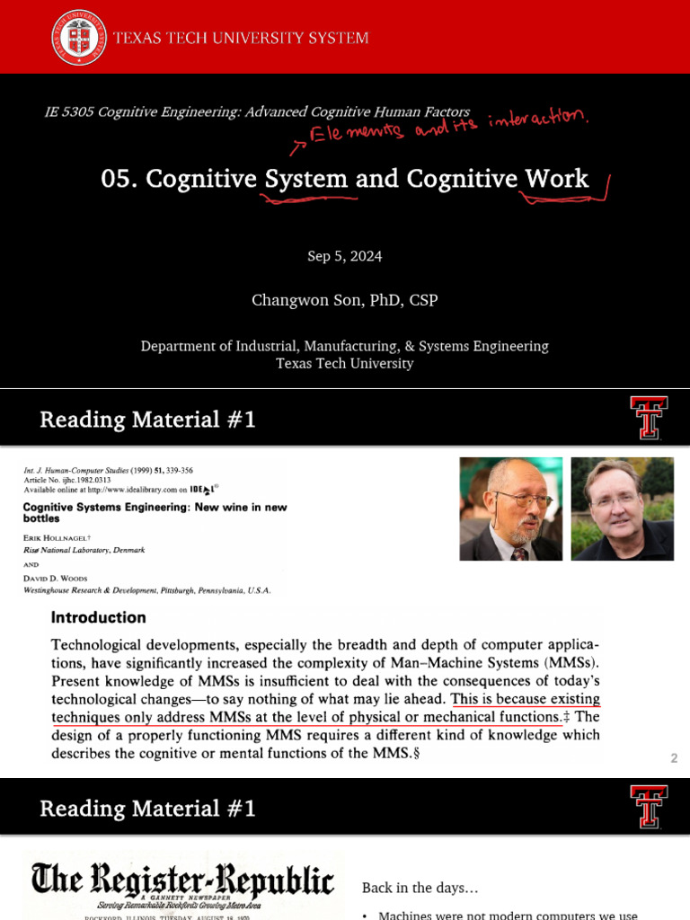 IE5305 - Lecture05. Cognitive System and Cognitive Work | PDF | System ...