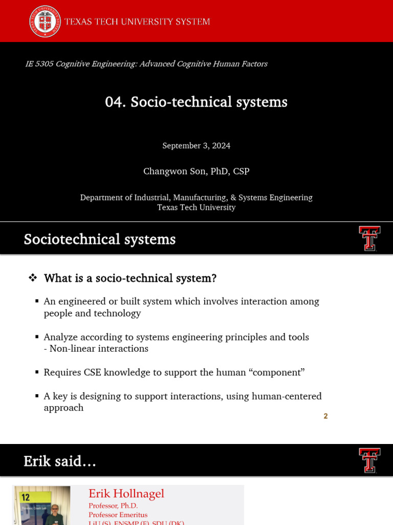 IE5305 - Lecture04. Humans and Socio-Technical Systems | PDF | Human Factors And Ergonomics ...