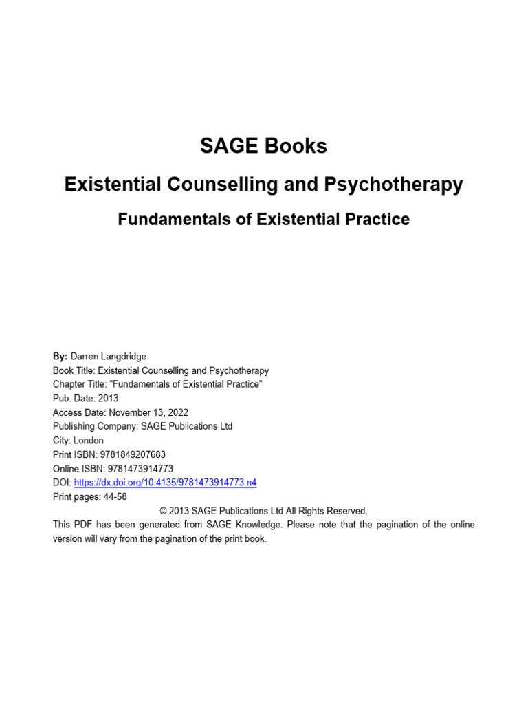 Langdridge - Fundamentals of Existential Practice | PDF | Psychotherapy | Existentialism
