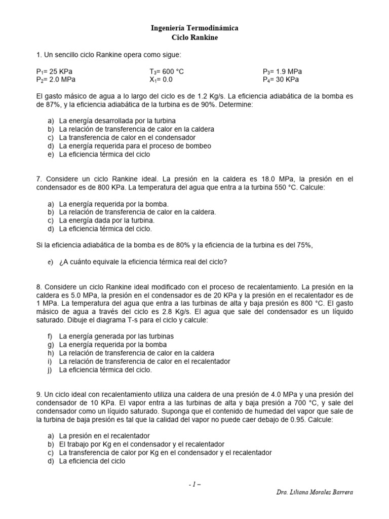 Análisis del Ciclo Rankine en Termodinámica | PDF | Vapor | Termodinámica
