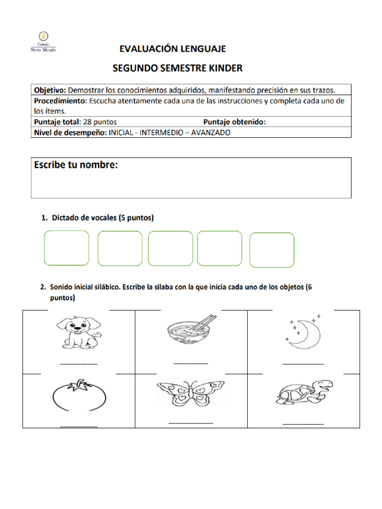 Evaluacion Lenguaje Segundo Semestre Kinder | PDF
