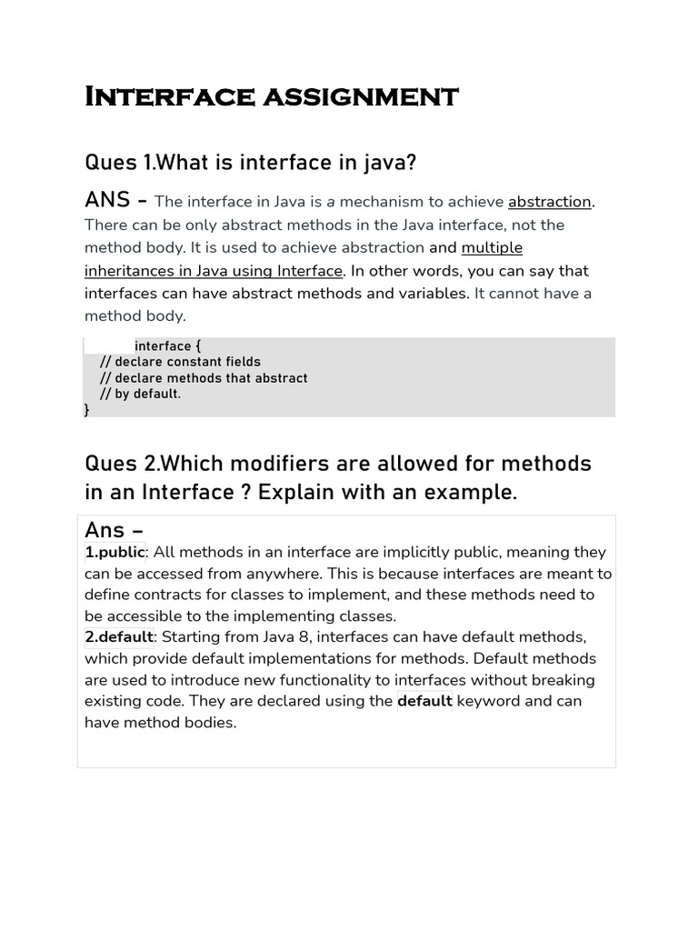 Java Interface by Ayush Assisgment | PDF | Class (Computer Programming ... Java Interface by Ayush Assisgment | PDF | Class (Computer Programming ...
