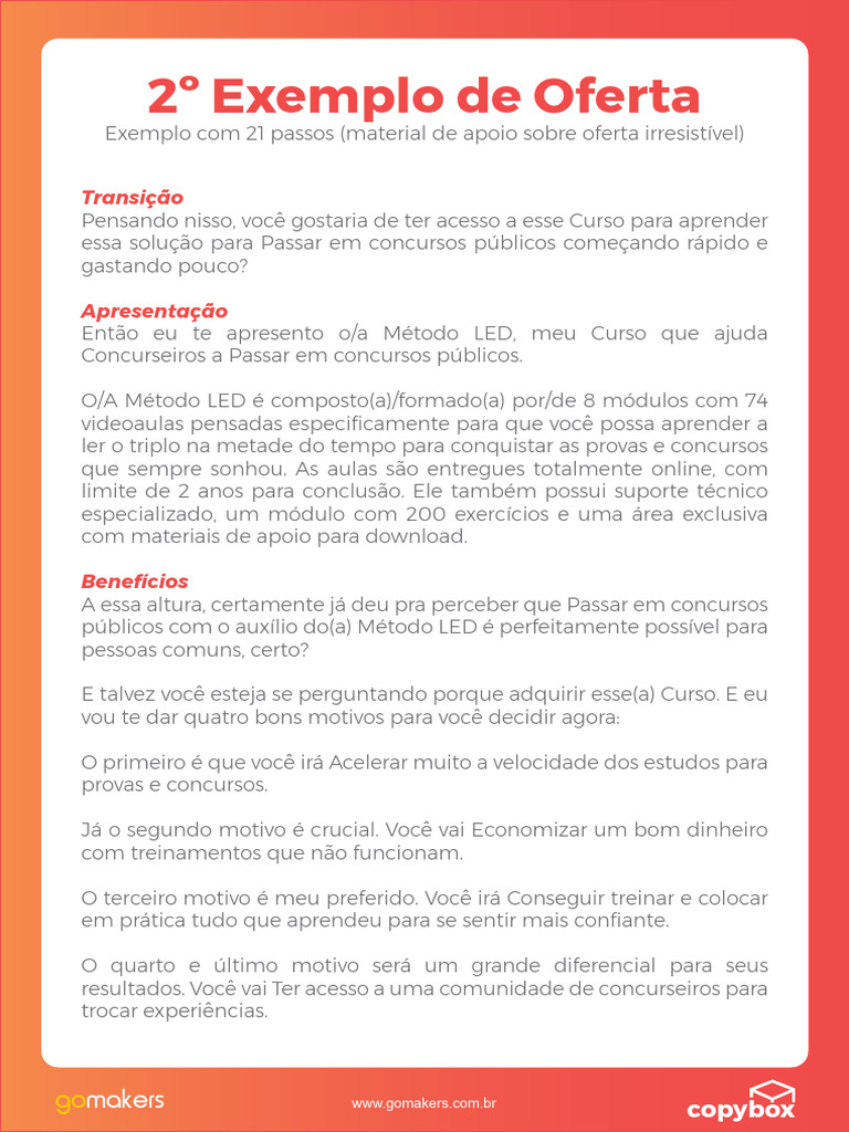 2º Exemplo de Oferta - Com 21 Passos | PDF | Tempo | Preços