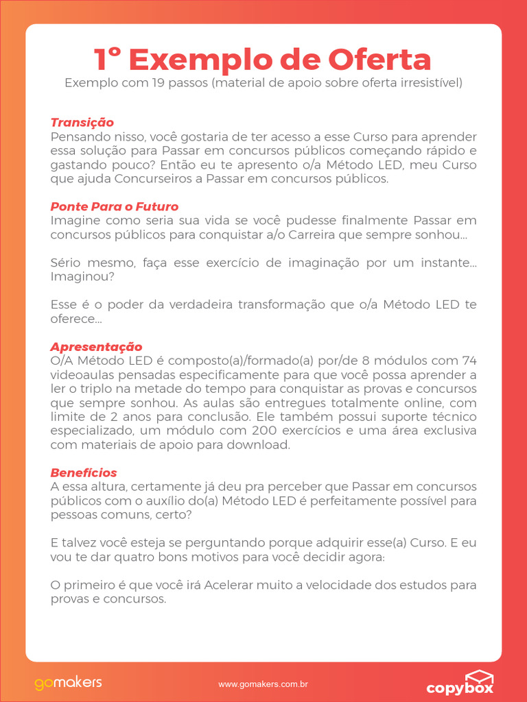 1º Exemplo de Oferta - Com 19 Passos | PDF | Preços | Tempo