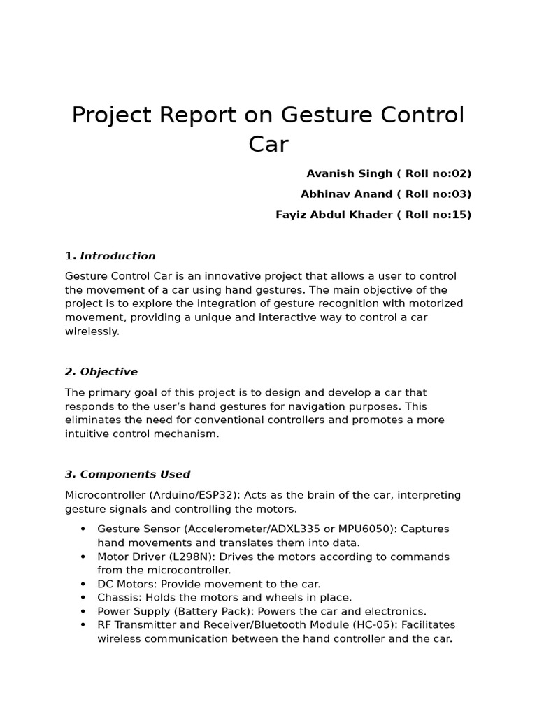 Gesture Control Car Project Report | PDF | Accelerometer | Communication
