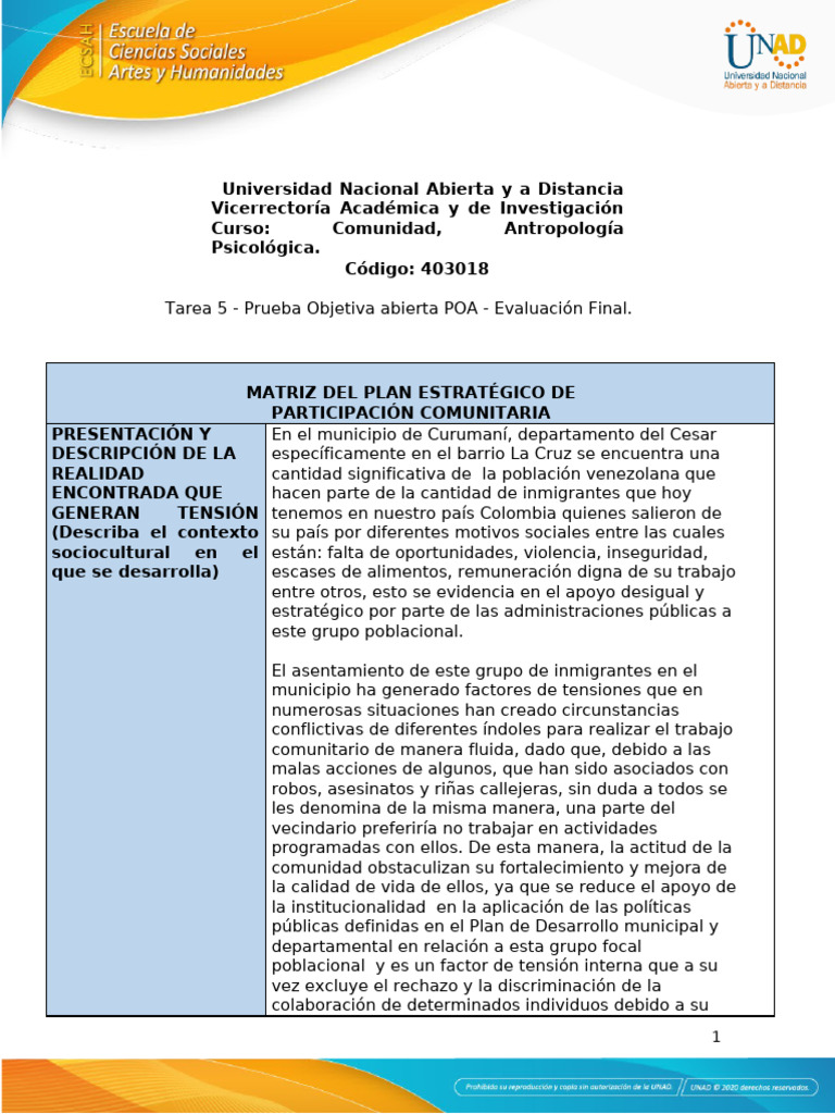 Matriz - Tarea 5 - Prueba Objetiva Abierta POA Evaluación Nacional | PDF | Planificación ...