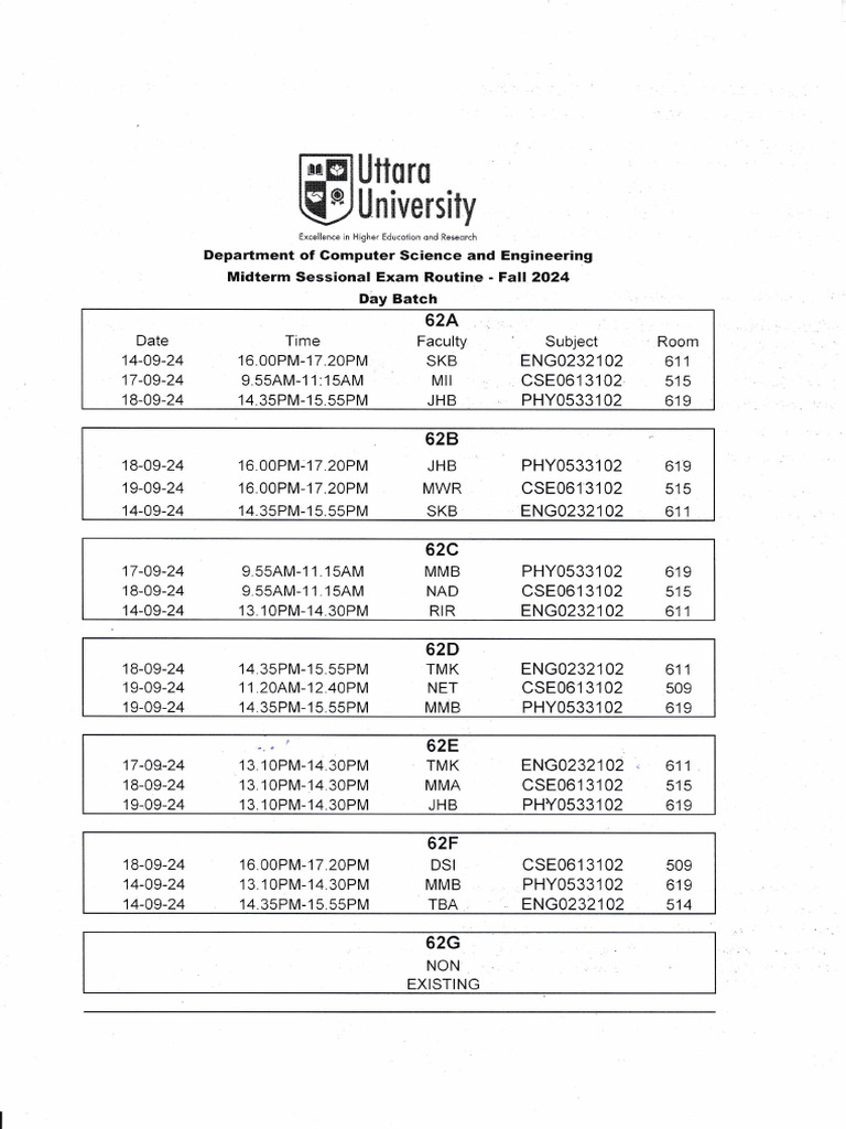 Midterm Sessional Exam Routine Fall 2024 | PDF