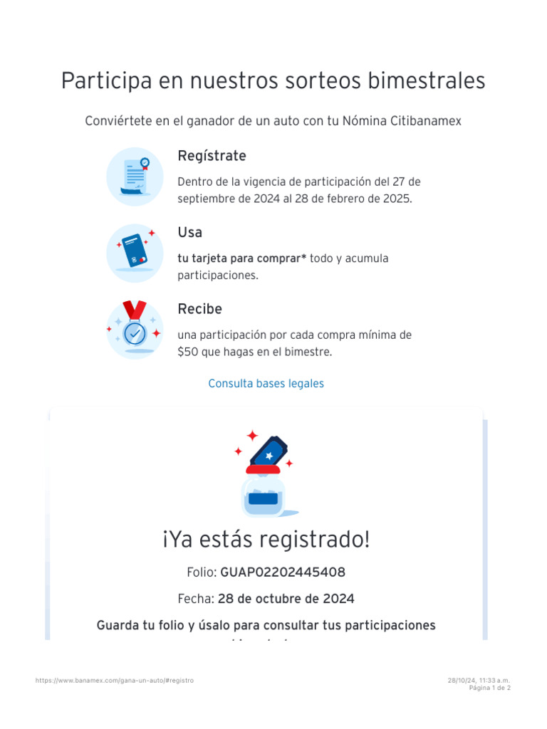 Sorteo Banamex: Gana un Auto 2025 | PDF