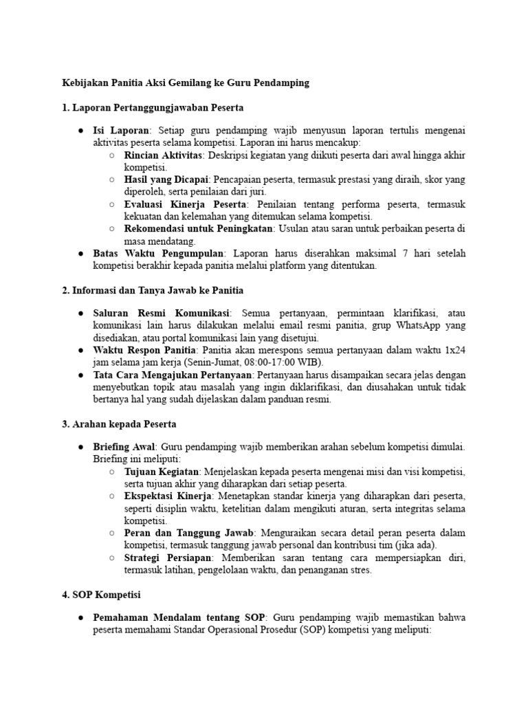 Kebijakan Panitia Aksi Gemilang Ke Guru Pendamping | PDF